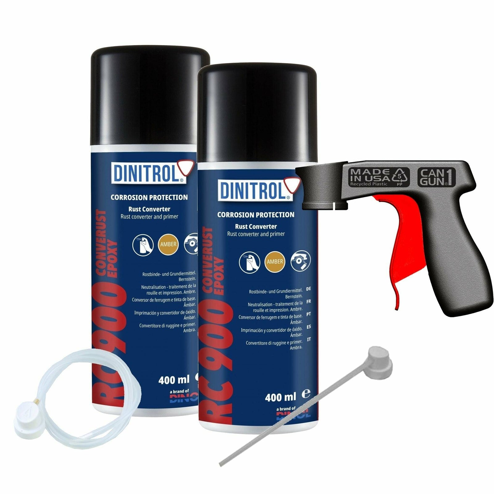 2 x DINITROL RC900 RUST CONVERTER PRIMER 400ml CAN + EXTENSION NOZZLE ...