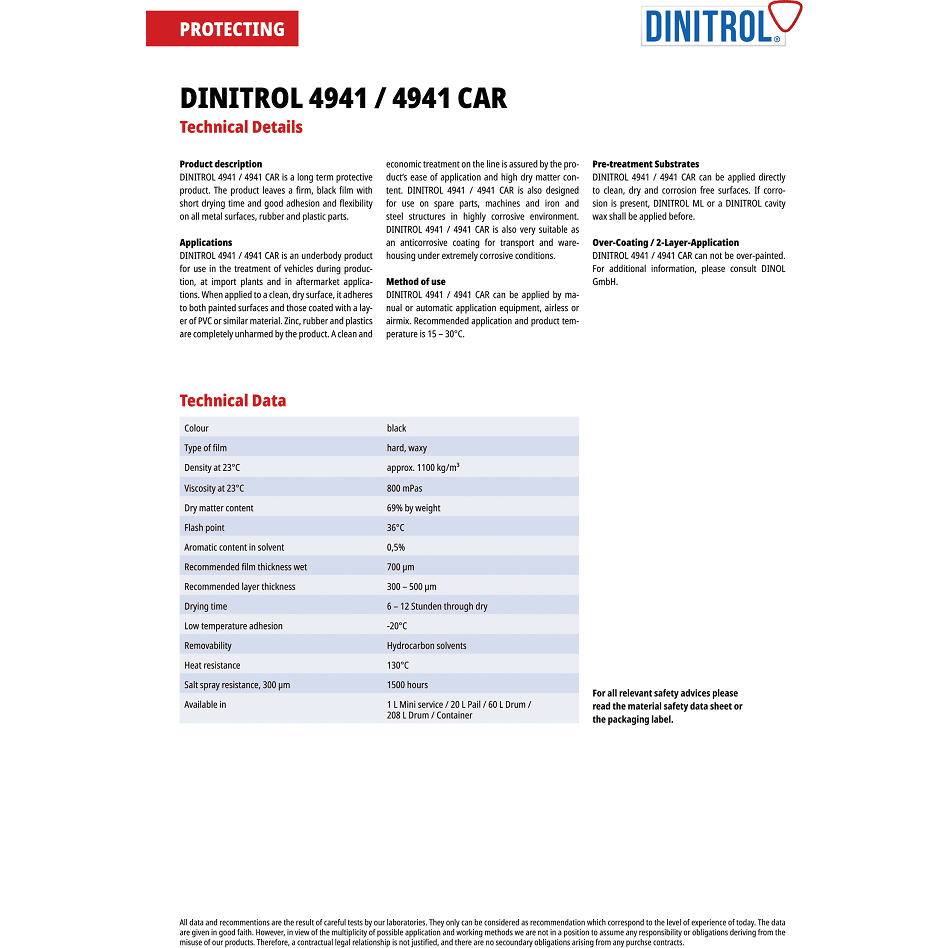 Dinitrol 4941 Underbody Chassis Aerosol Rust Proofing Black Wax 500ML ...