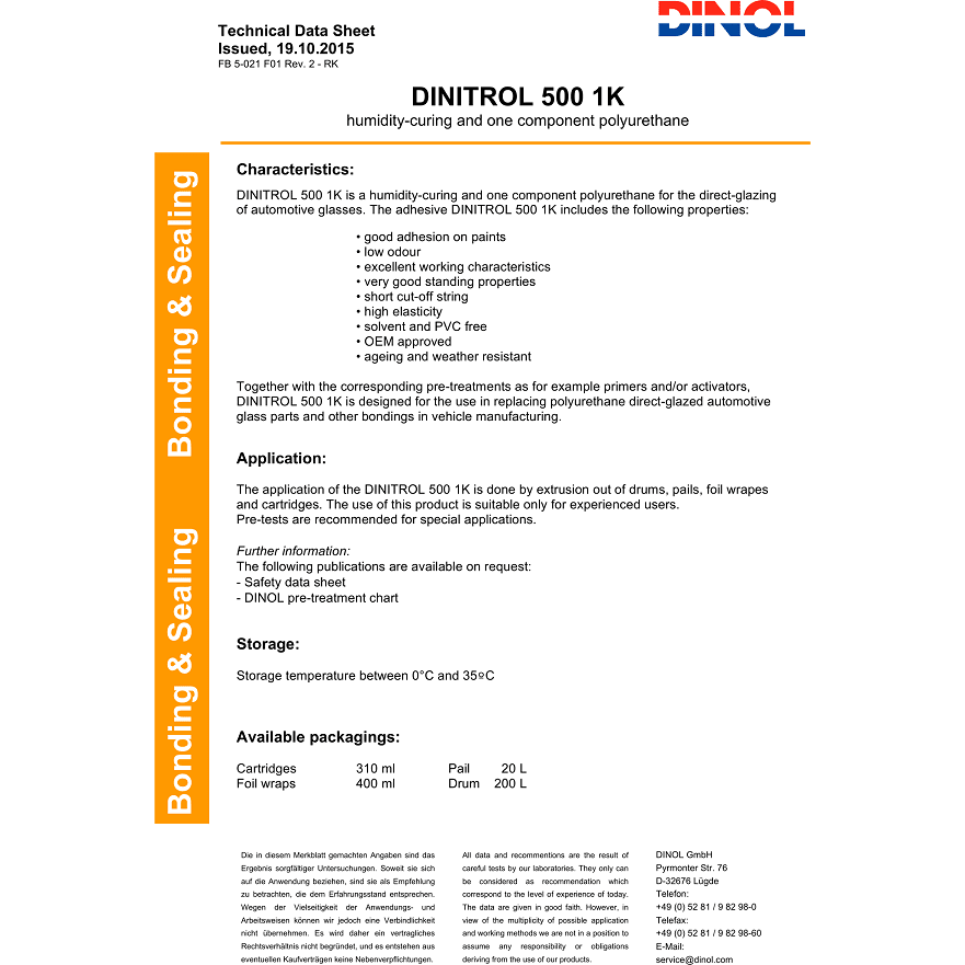DINITROL 500 WINDSCREEN FITTING KIT BONDING 538+ 530 ADHESIVE GLUE SEA ...