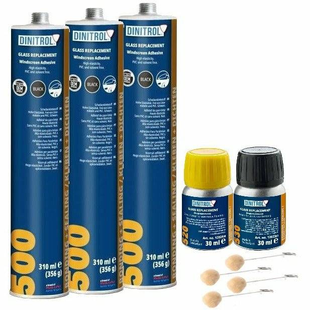 DINITROL 500 WINDSCREEN FITTING KIT BONDING 530 ADHESIVE GLUE 520 ACTI ...