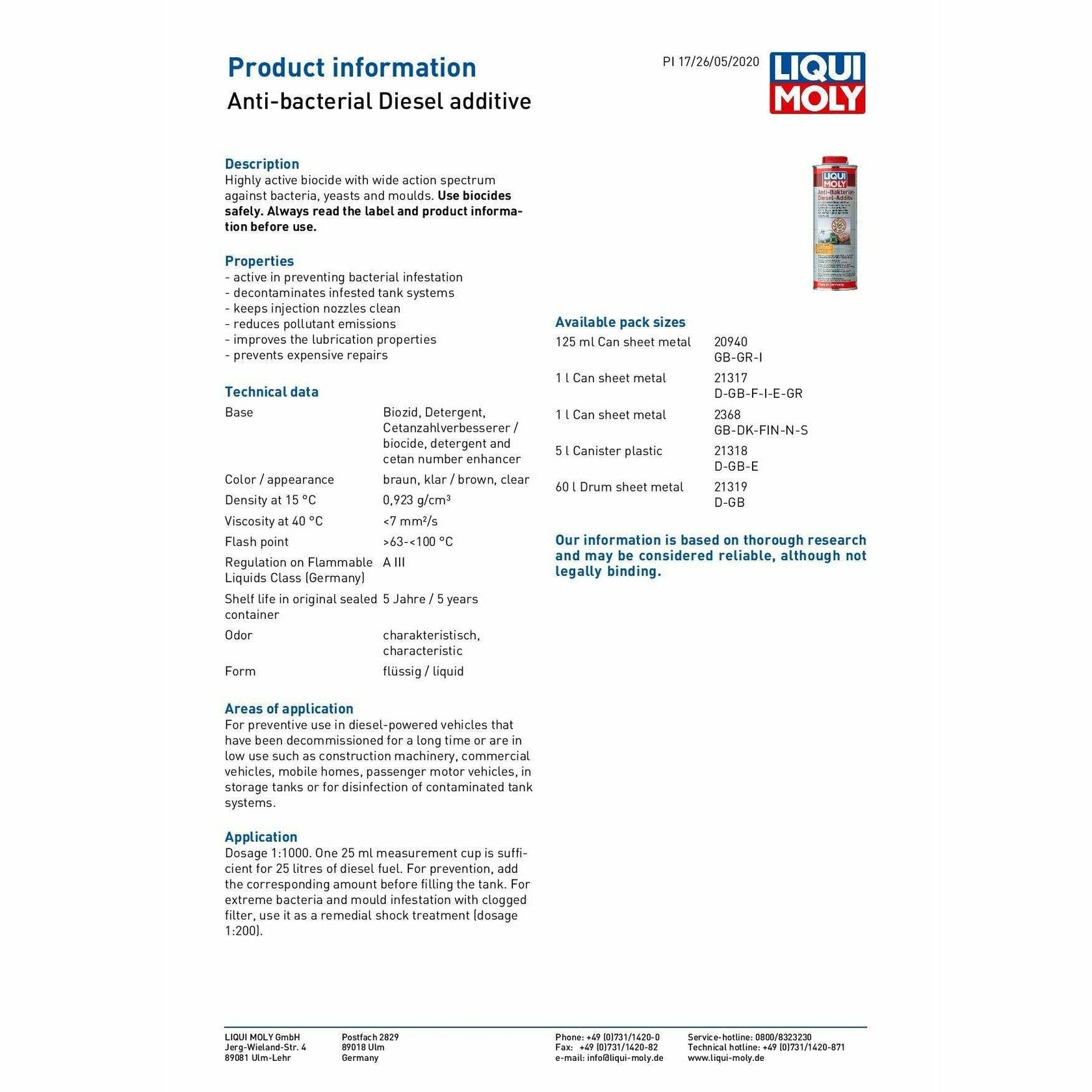 Liqui Moly Anti-Bacterial Diesel Additive 1L Made in Germany 1 Unit ...