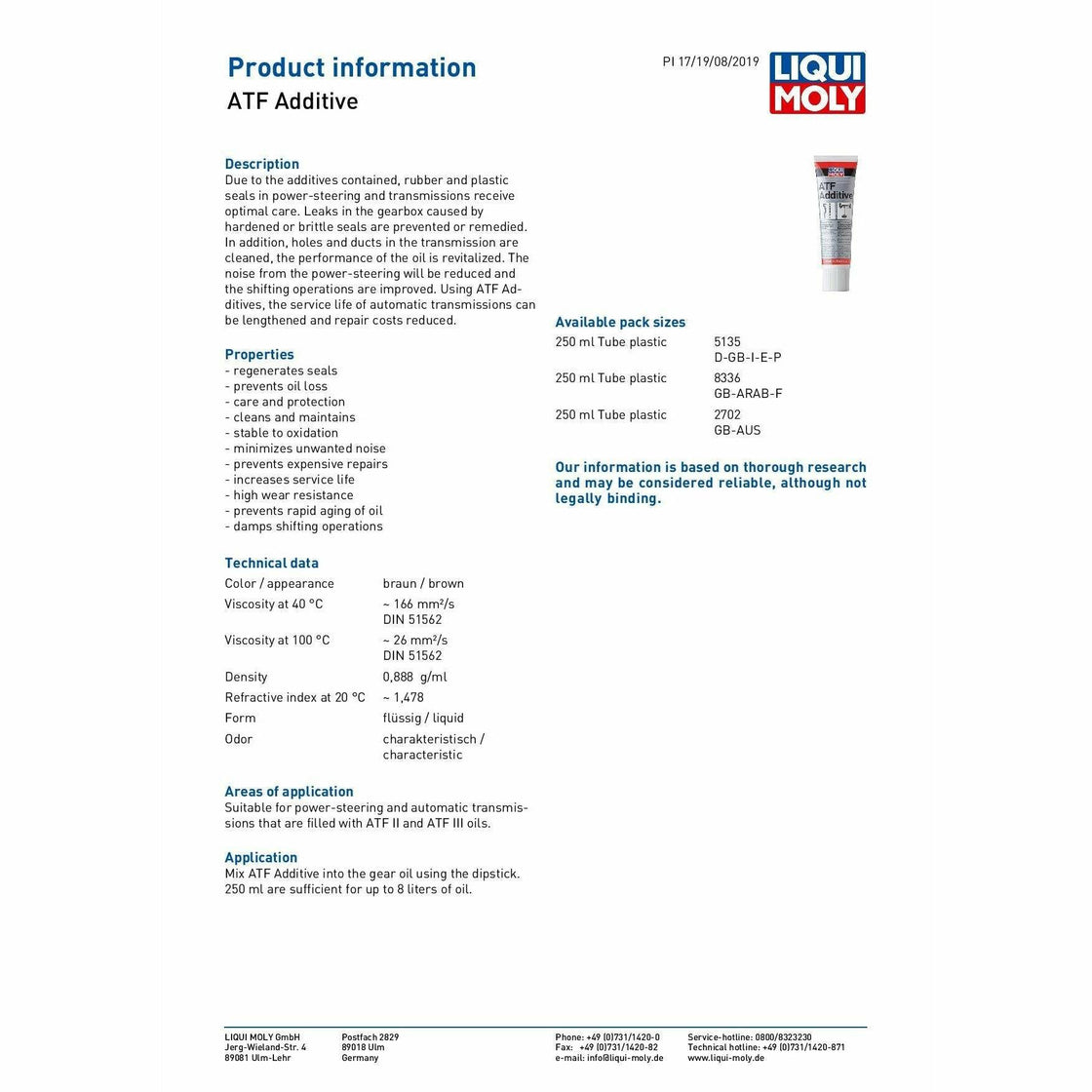 Liqui Moly ATF Additive & Power steering, Improves Shifting 250ml 5135 ...