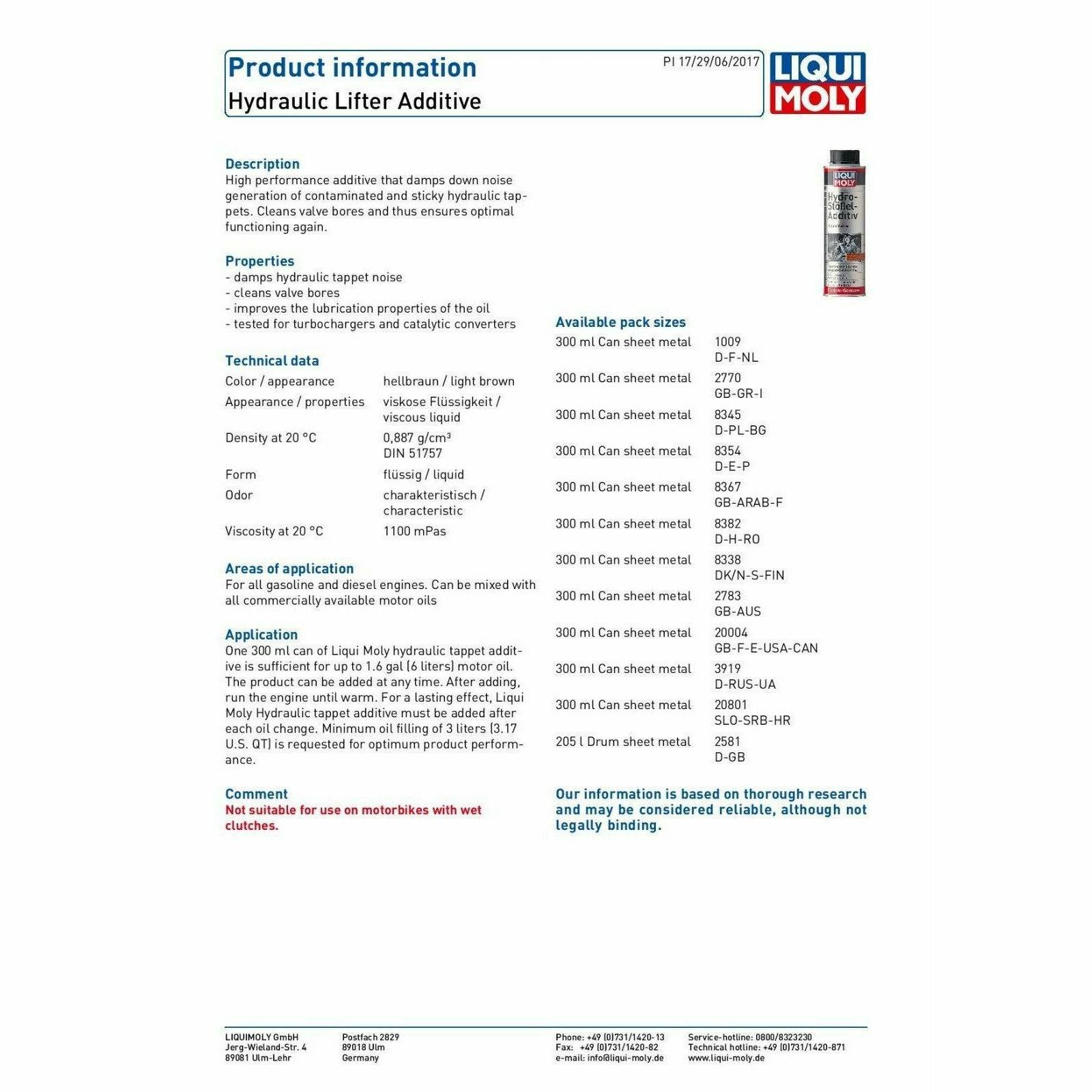 Liqui Moly Hydraulic Lifter Additive 300ml 1 Unit 2770 – World of Lubricant