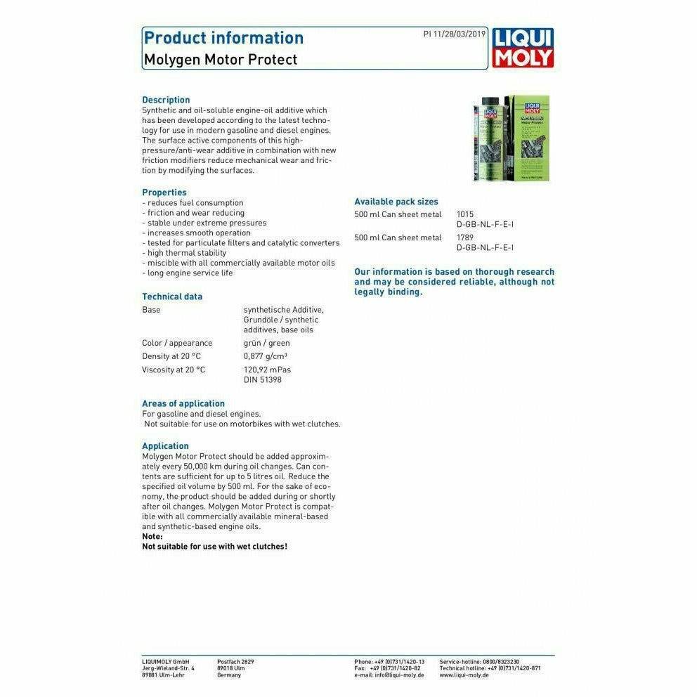 Liqui Moly Molygen Motor Protect Engine Oil Additive Anti Friction ...