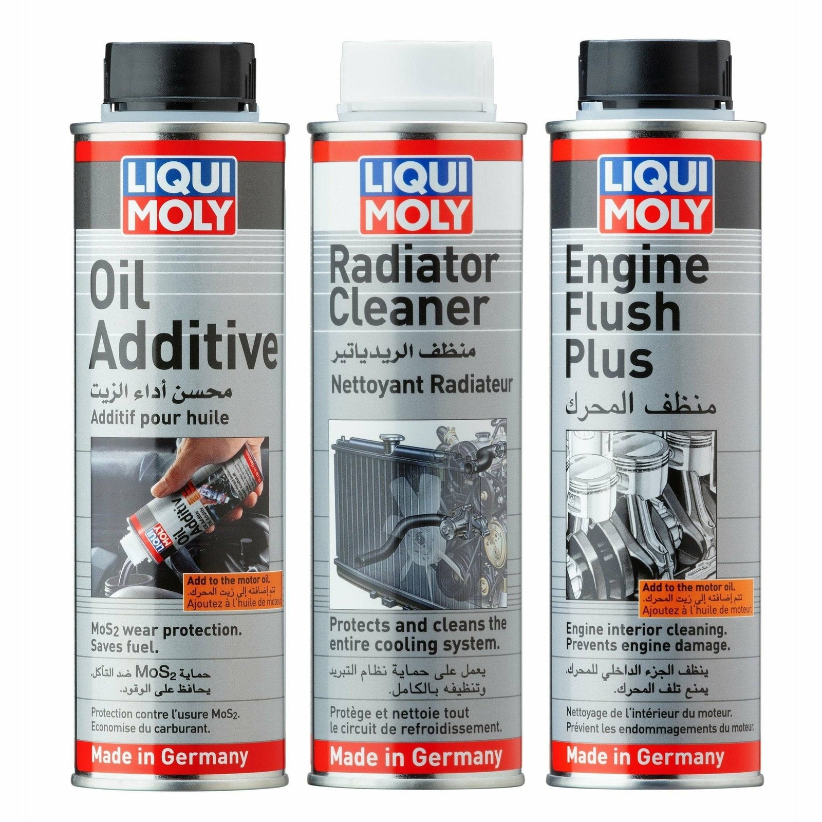 Liqui Moly Oil Additive MoS2 + Engine Flush Plus + Radiator Flush Serv ...
