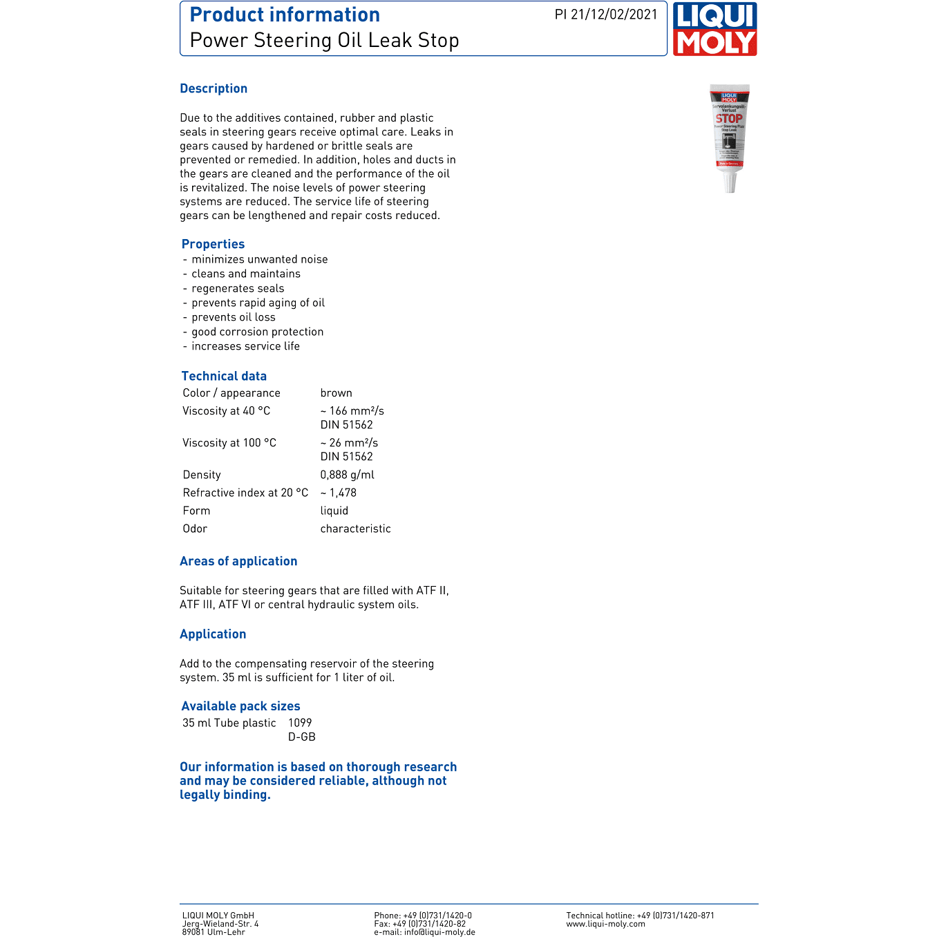 Liqui Moly Power Steering Stop Leak Treatment 35ML Rack Box Fluid Seal ...
