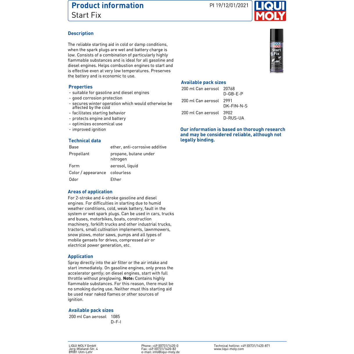 Liqui Moly Start Fix Easy Starting Aid Damp Start 200ML Engine Lubrica ...